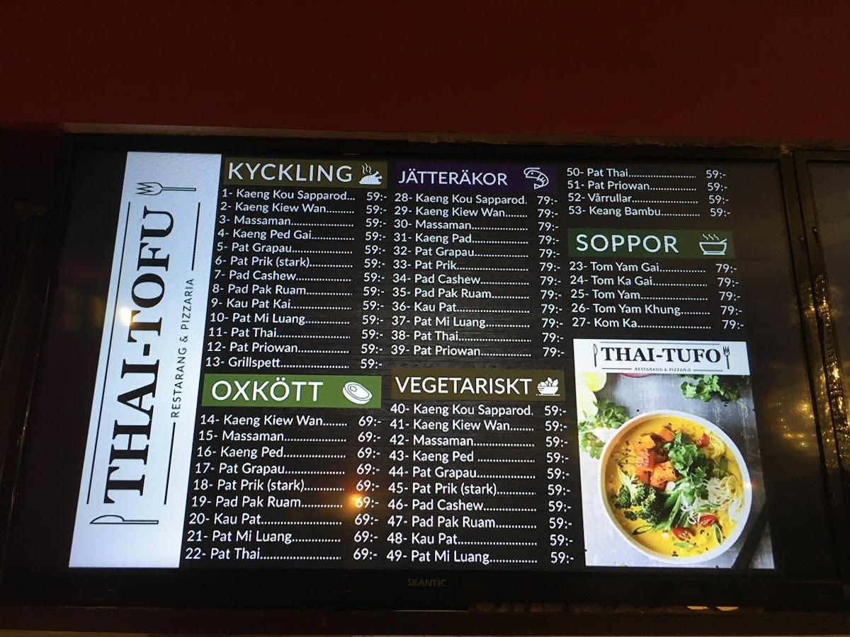 Menu at Thai-Box restaurant, Malmö, Södra Förstadsgatan 92