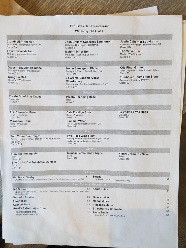 Menu at Two Tides Bar, Honolulu