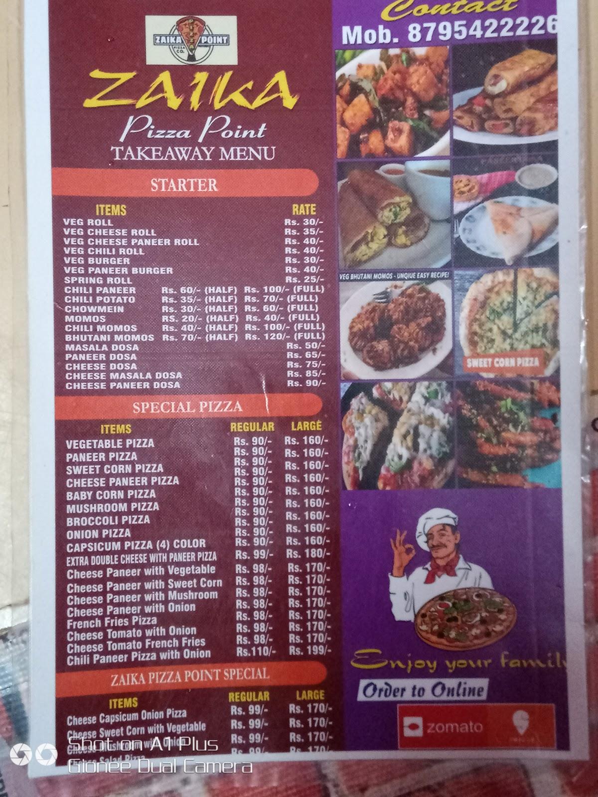 Menu at Zaika food, Allahabad