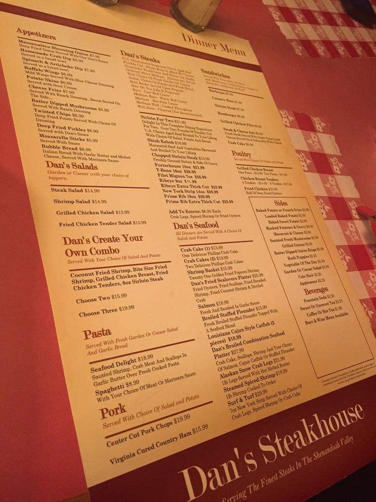 Menu at Dan's Steak House Inc. steakhouse, USA, US-211