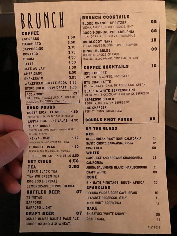 Menu at Double Knot restaurant, Philadelphia