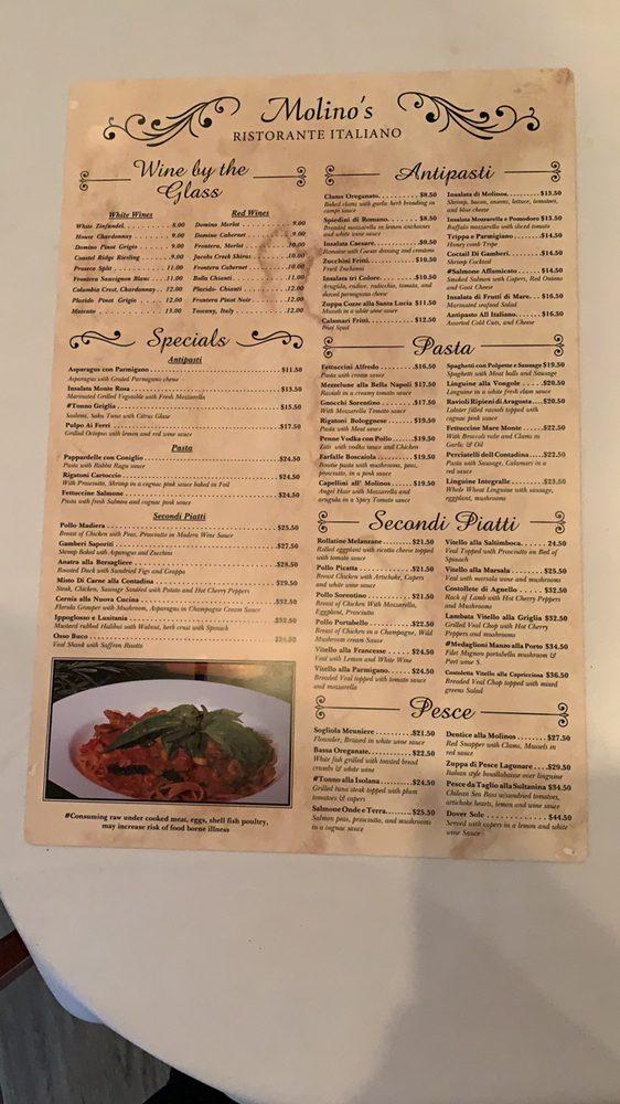 Menu at Molinos Italian Ristorante restaurant, Bonita Springs