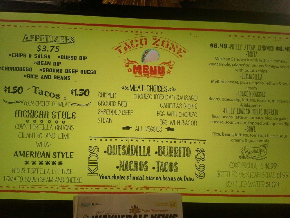 Menu at Taco Zone restaurant, Fort Wayne