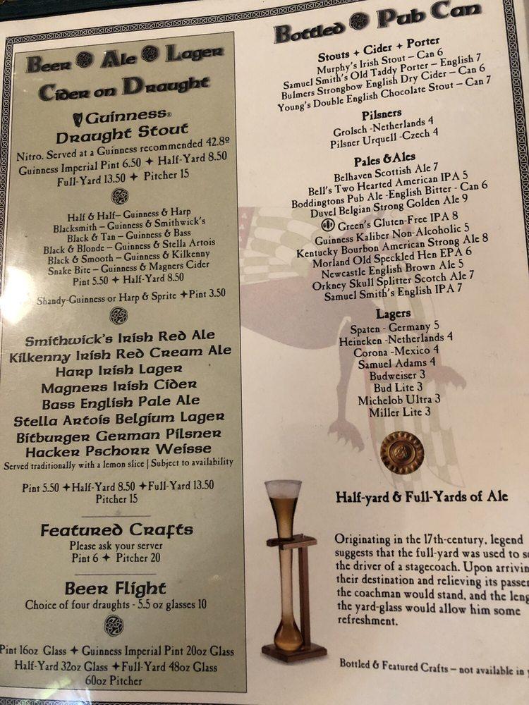 Menu at The Irish Lion Restaurant & Pub, Bloomington