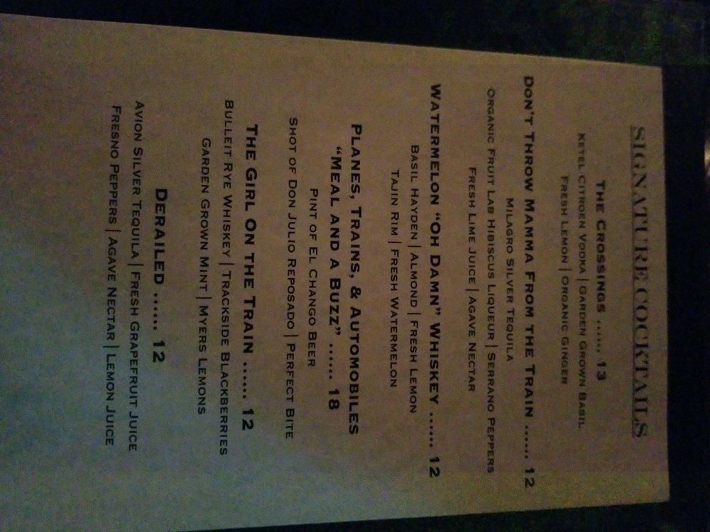 Menu at Trevor's at the Tracks pub & bar, San Juan Capistrano