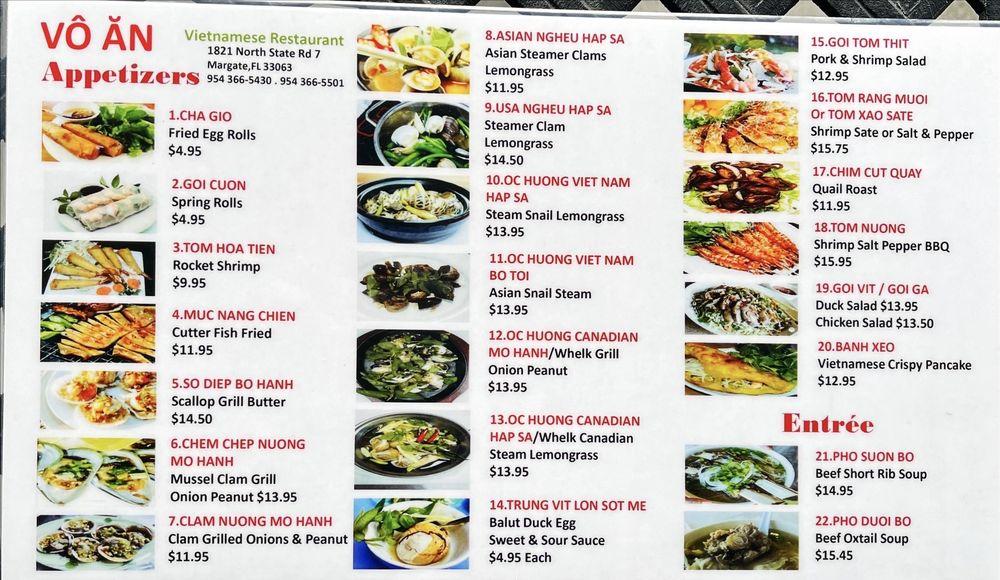 Menu at Vo An Vietnamese restaurant, Margate