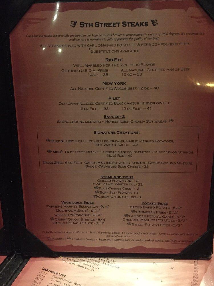 Menu at 5th Street Steakhouse, Chico