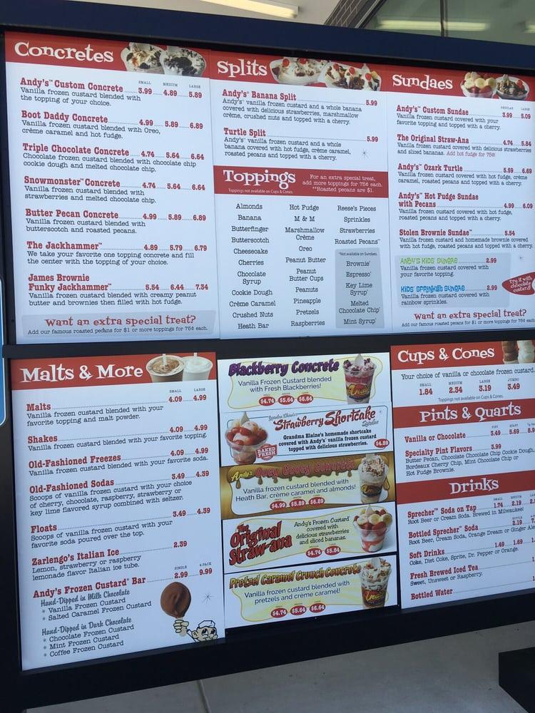 Menu at Andy's Frozen Custard desserts, Carrollton