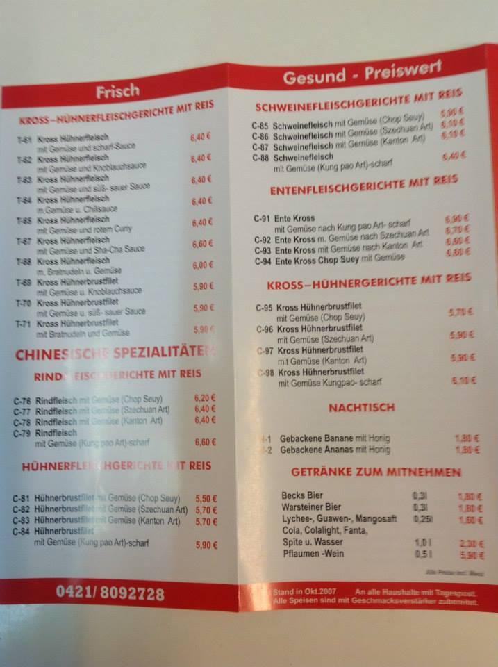 Menu at Asia-Imbiss Minh Minh restaurant, Leeste