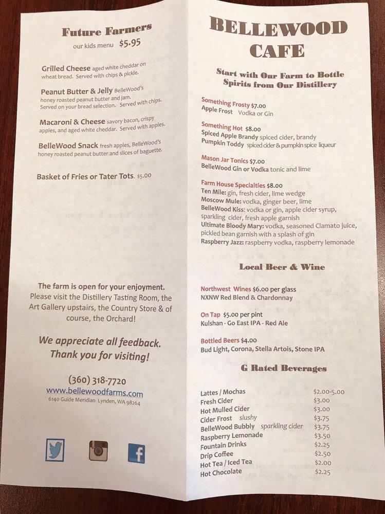 Menu at Bellewood Farms cafe, Bellingham