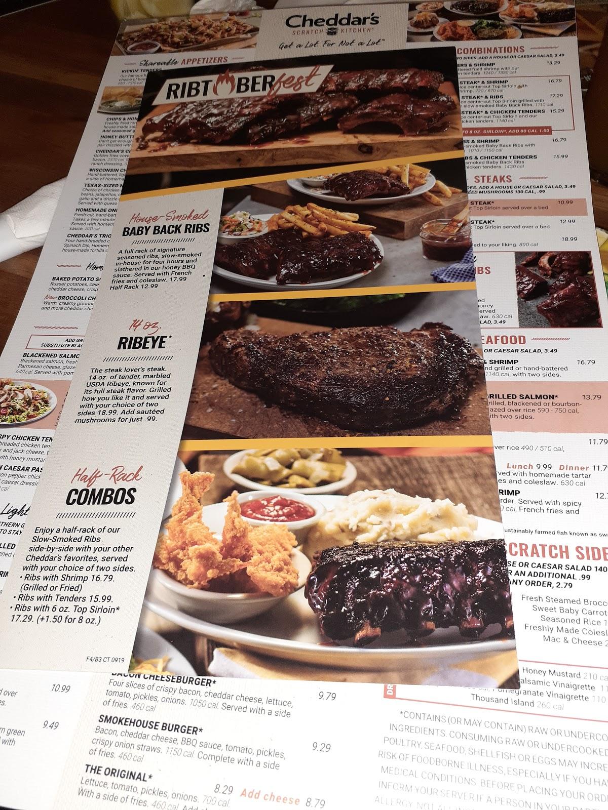 Menu at Cheddar's Scratch Kitchen restaurant, Jacksonville