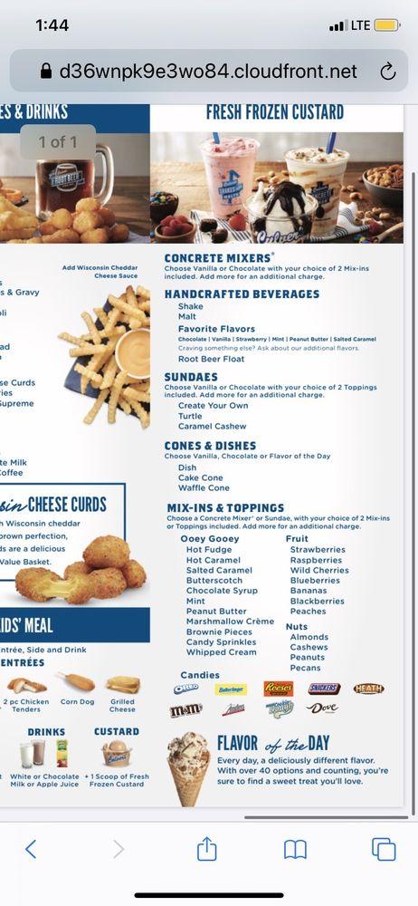 Menu at Culver's fast food, Port Orange