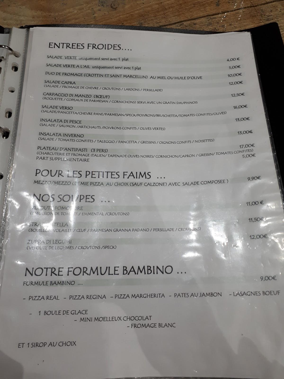Menu at Le Verso restaurant, Avignon