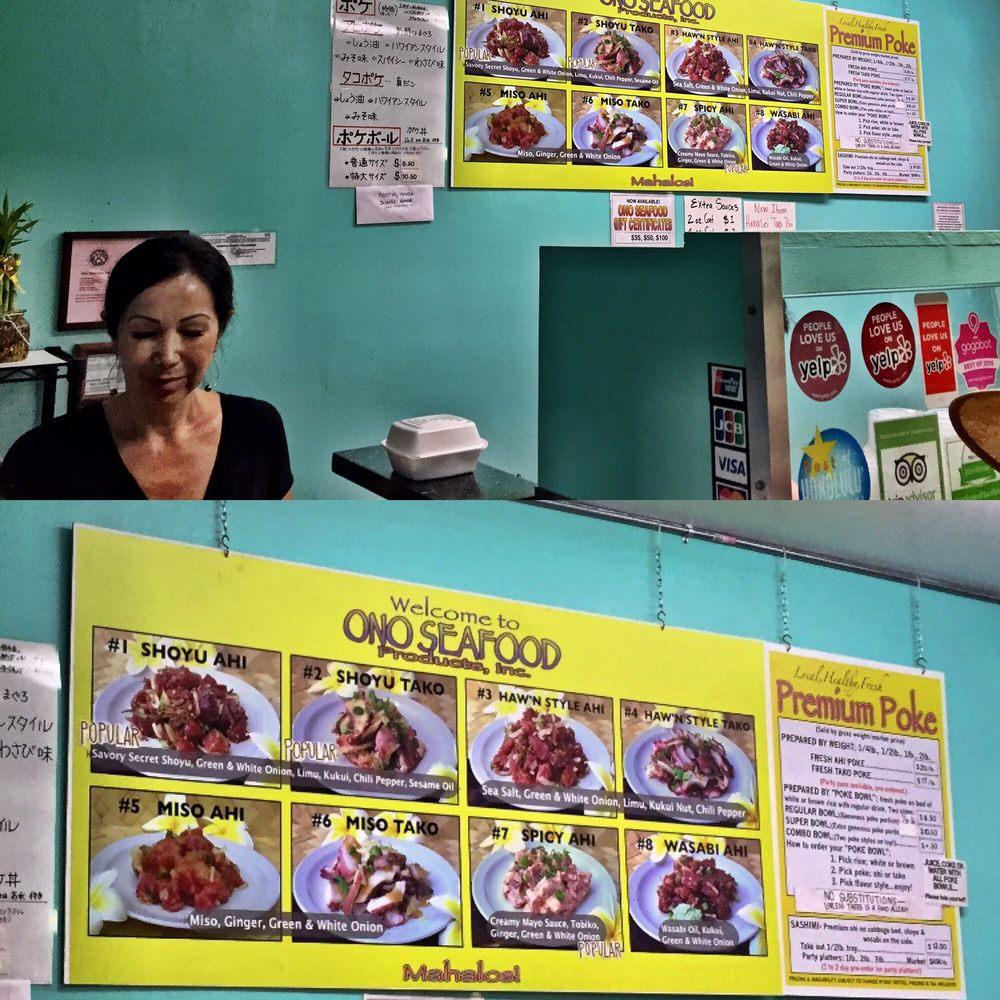 Menu at Ono Seafood restaurant, Honolulu, 747 Kapahulu Ave