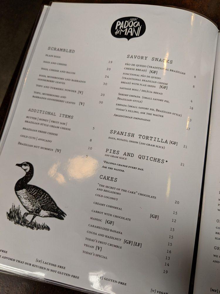 Menu em Padoca do Maní café, São Paulo, R. Joaquim Antunes