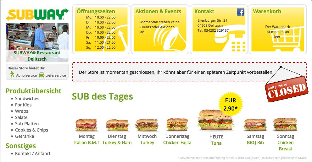 Speisekarte von Subway restaurant, Delitzsch