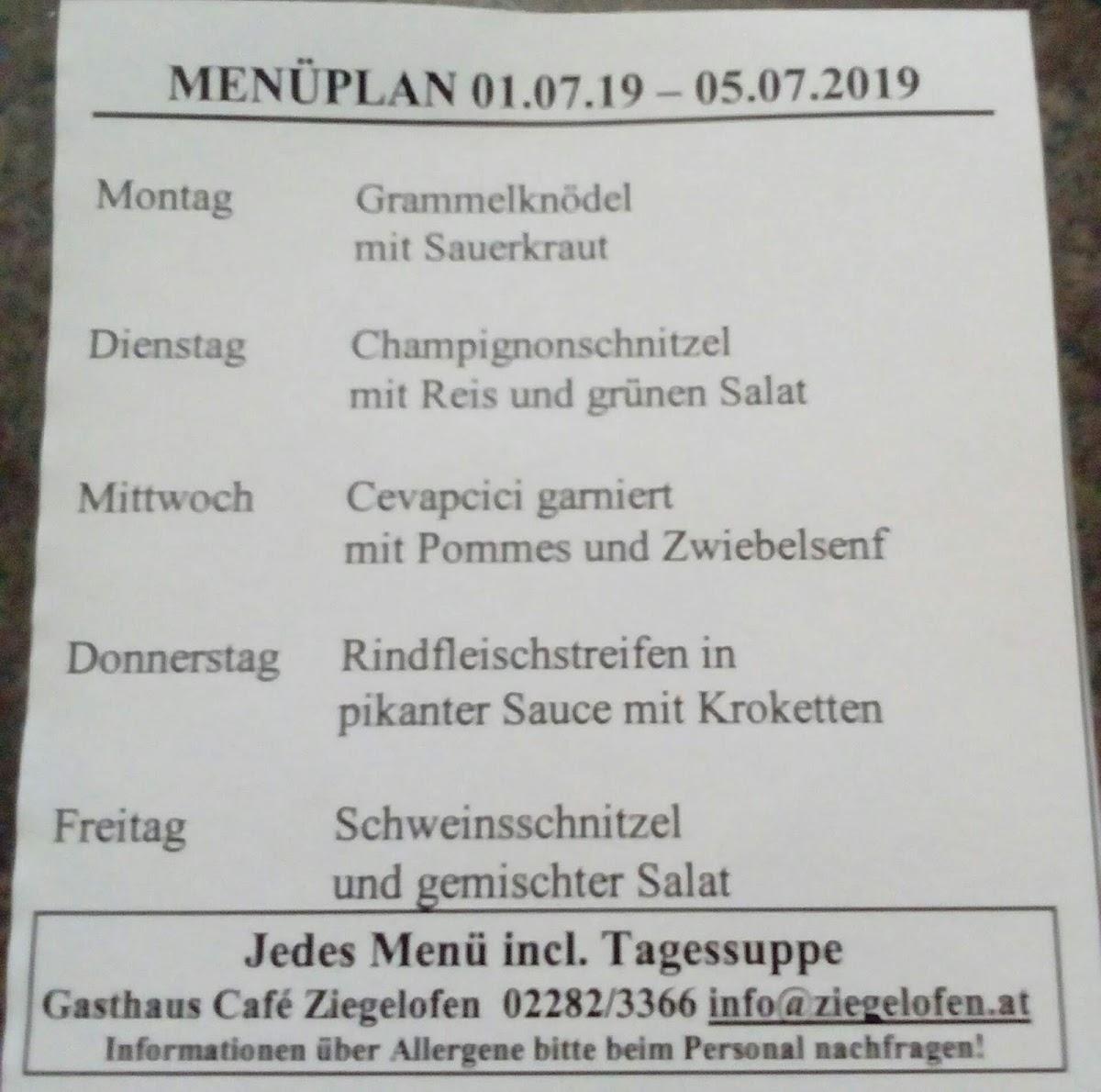 Menu at Ziegelofen - Cafe-Gasthaus, Gänserndorf