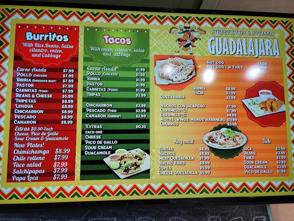 Menu at GUADALAJARA STREET TACOS & HOTDOGS restaurant, Sierra Vista