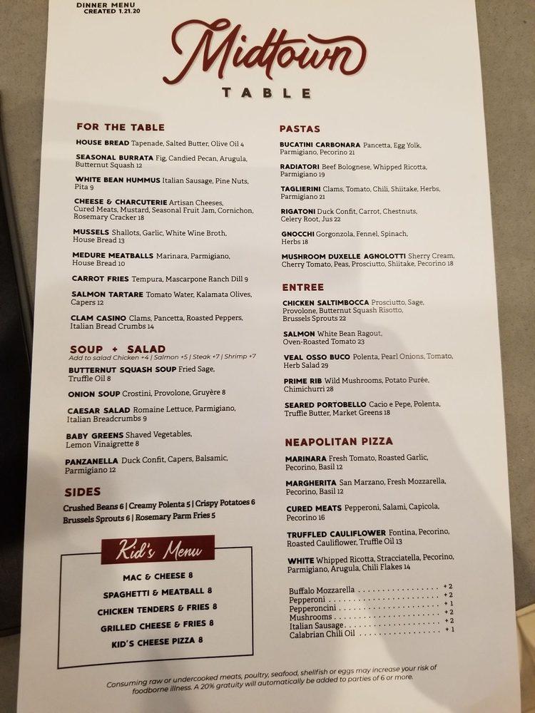 Menu at Midtown Table pub & bar, Jacksonville