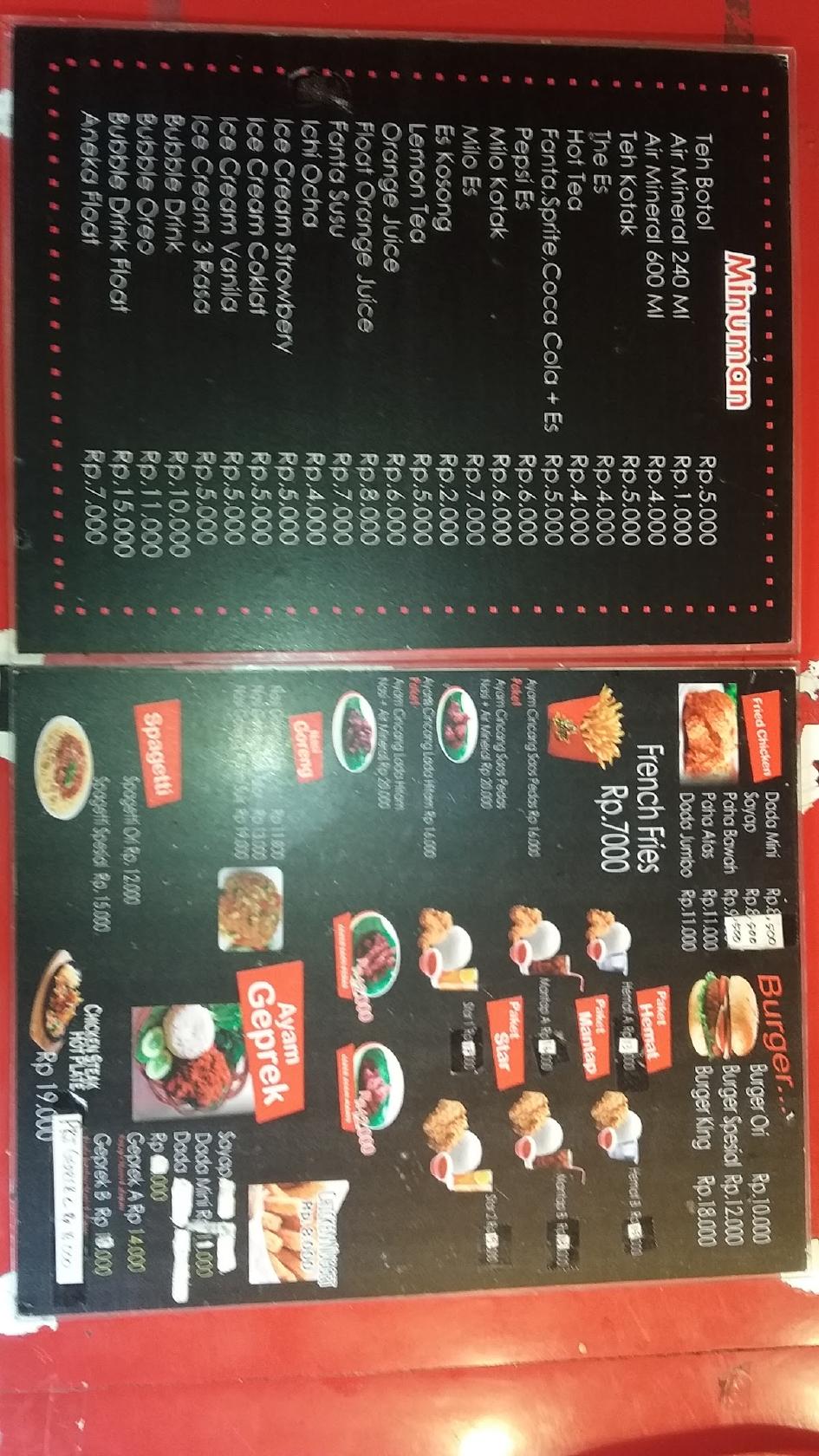 Menu at Star Chicken & Burger restaurant, Indonesia, VG9Q+FR9