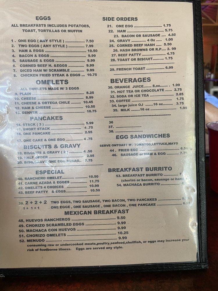 Menu at Taco Mio restaurant, Quartzsite