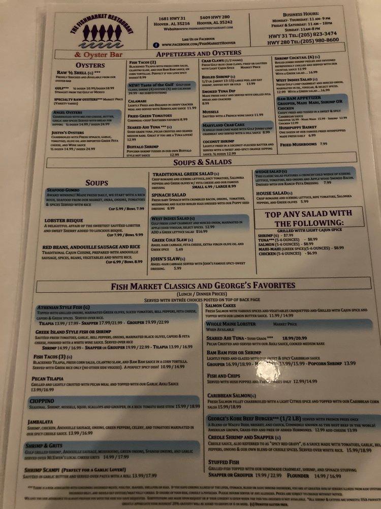 Menu at The Fish Market Restaurant, Birmingham, US-280