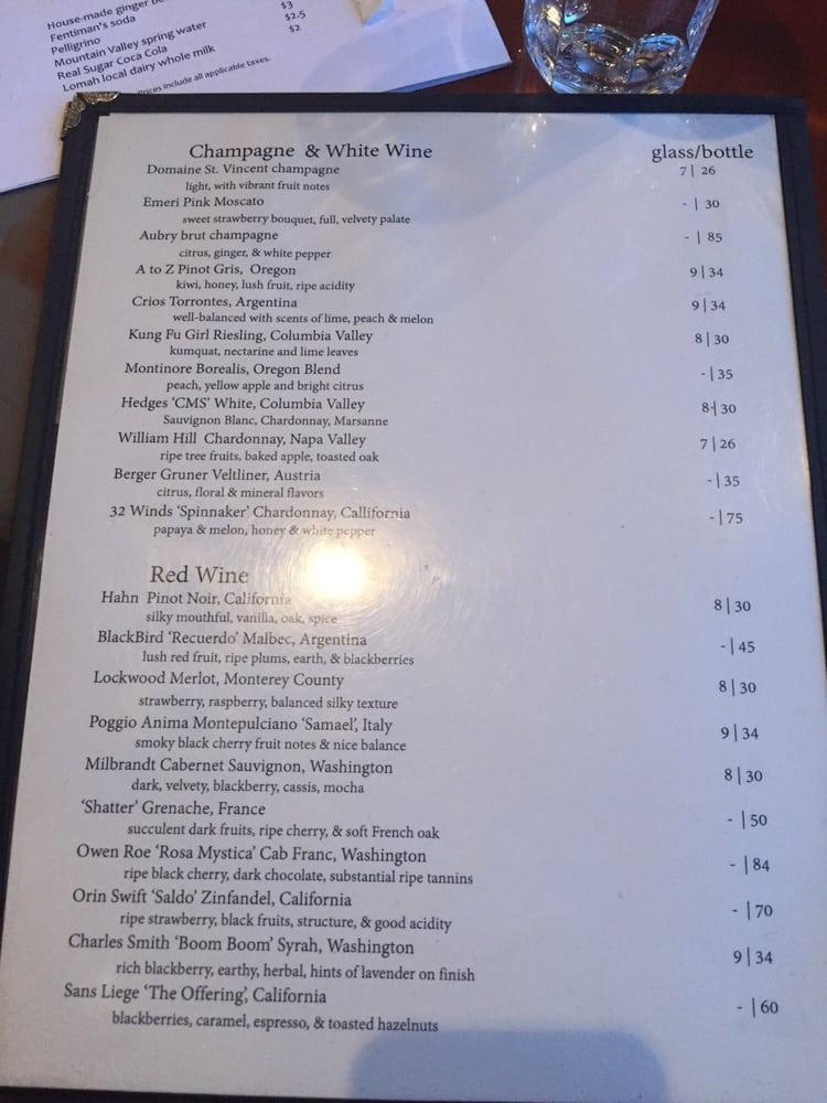 Menu at Chimera Cafe, Tulsa