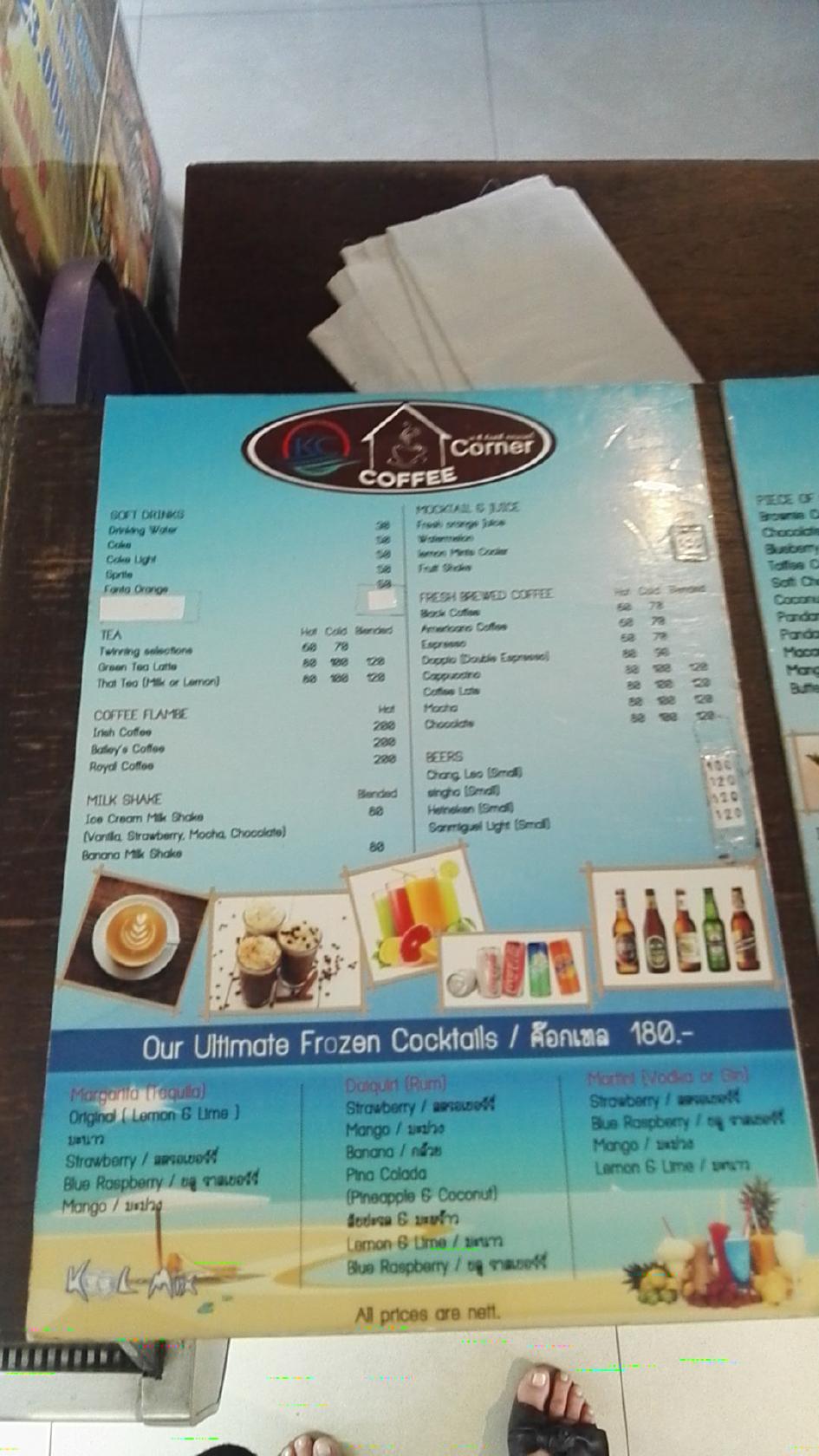 Menu at Coffee Corner cafe, Koh Chang Tai, 1