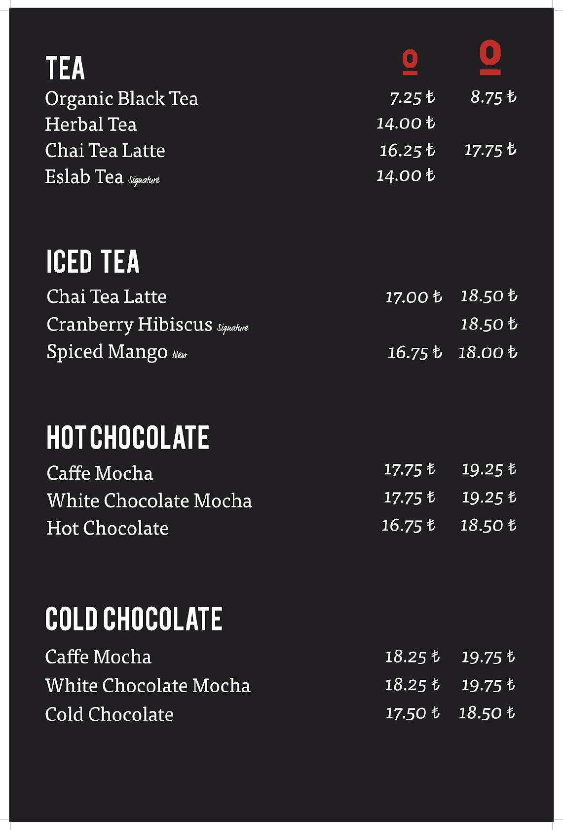 Menu at Espresso Lab, Istanbul, Ankara Cd. No:22