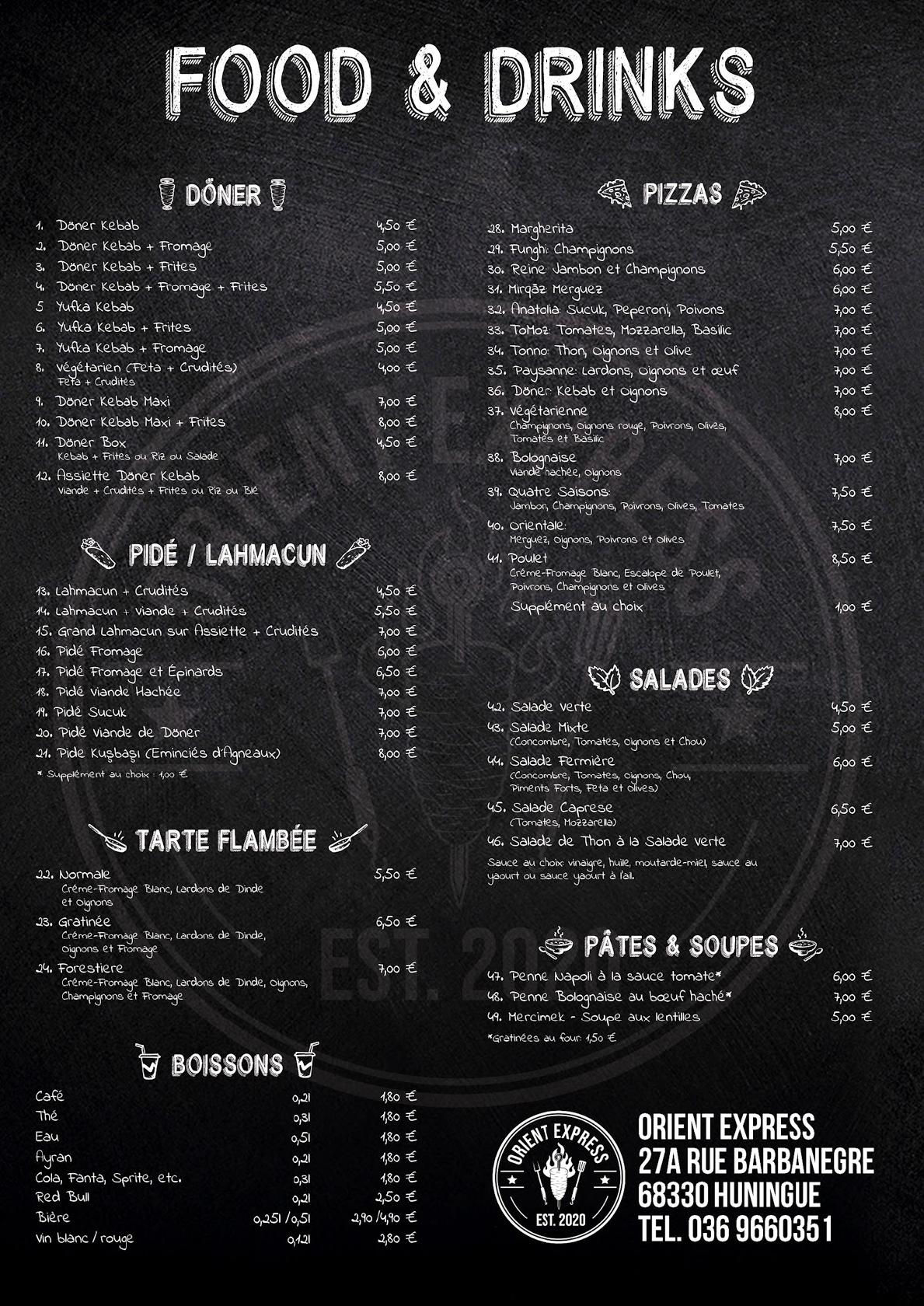 Menu at Orient Express Kebab restaurant, Huningue