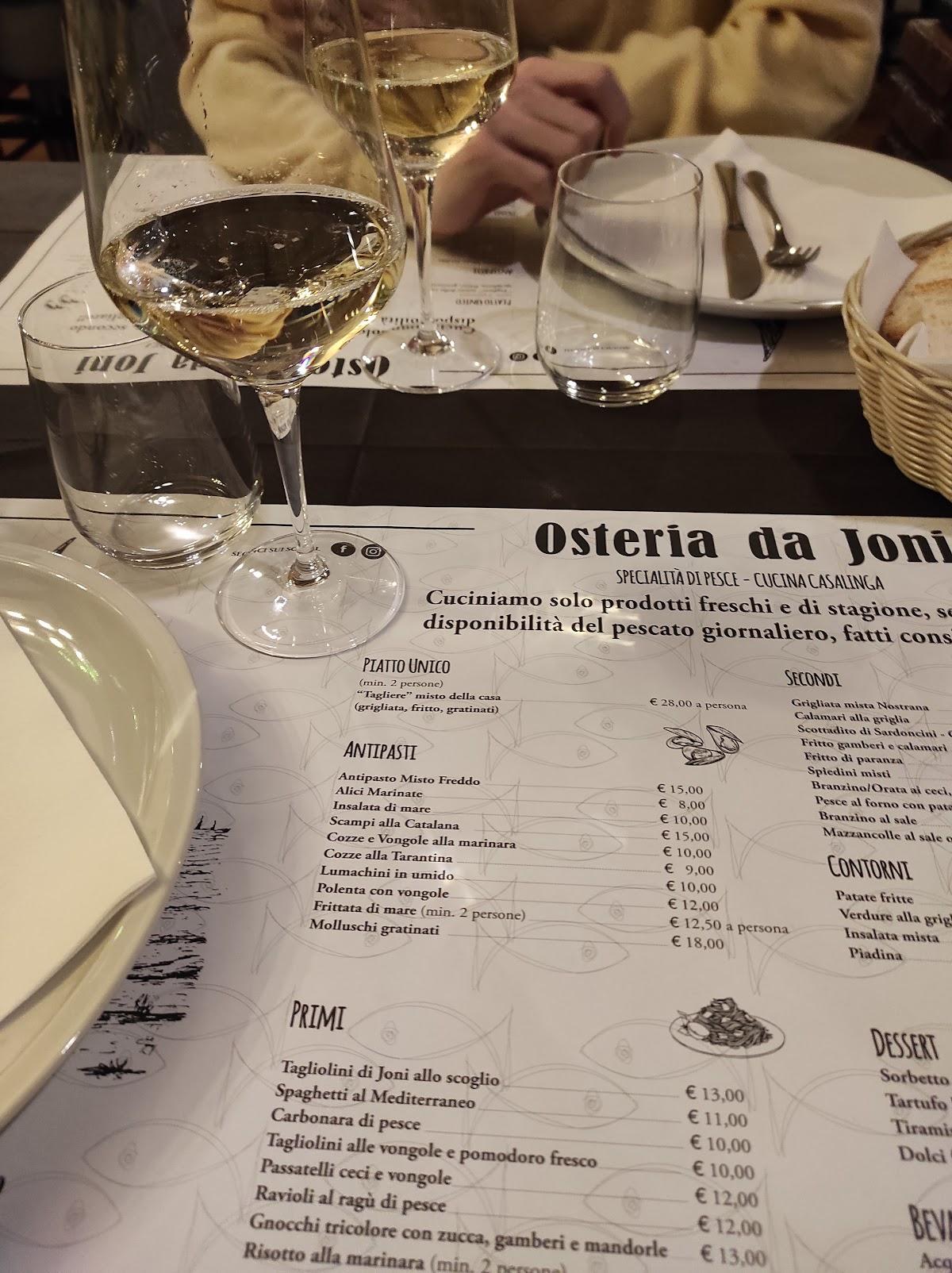 Menu da Osteria da Joni ristorante, Cattolica, Via Emilia Romagna