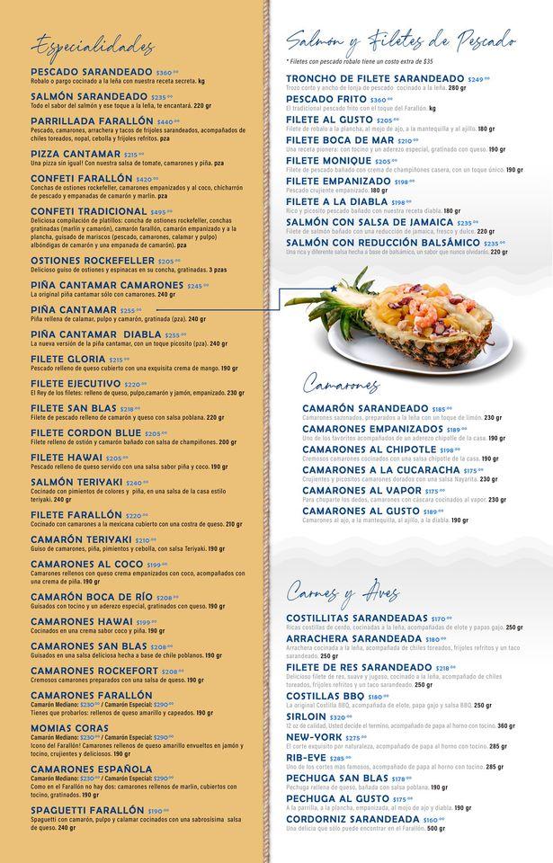 Carta de Restaurant El Farallón del Pacífico, Tepic