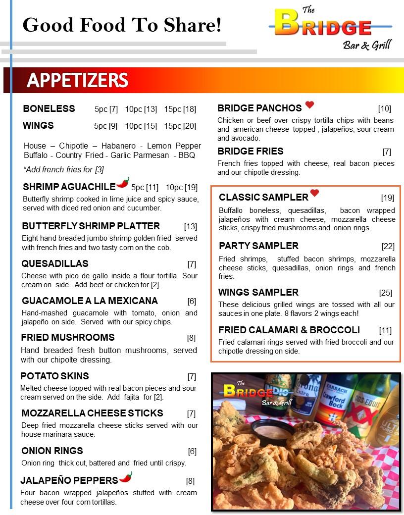 Menu at The Bridge Bar & Grill, Pharr