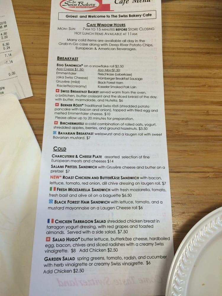 Menu at The Swiss Bakery and Pastry Shop, Springfield