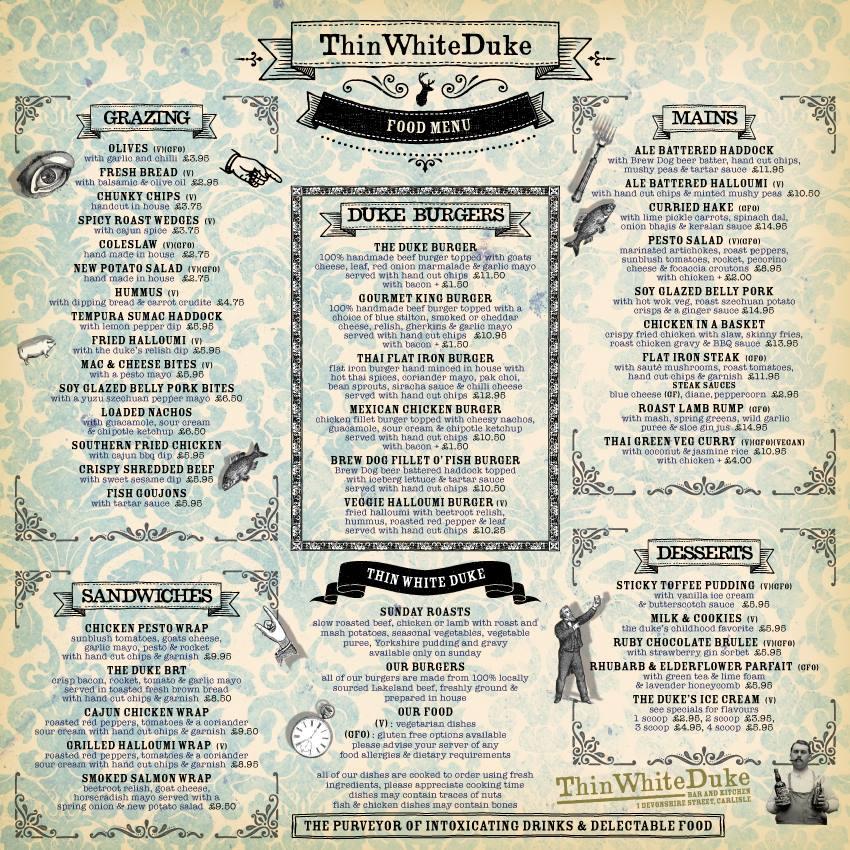 Menu at Thin White Duke pub & bar, Carlisle