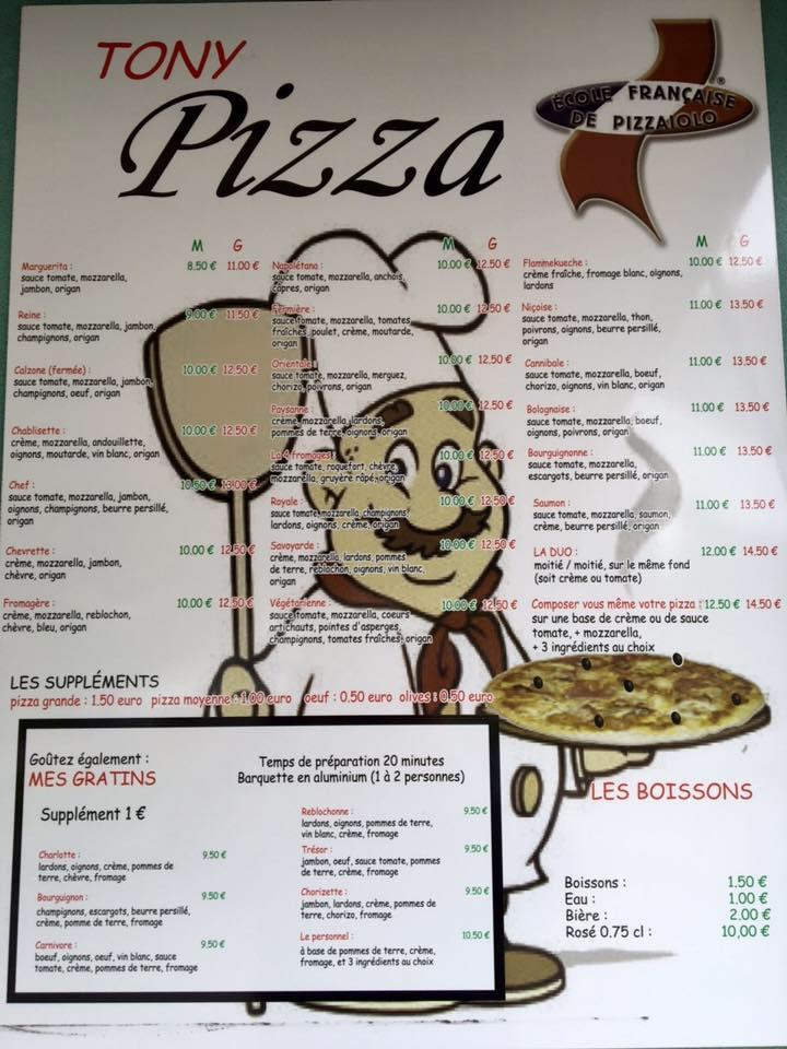 Menu at Tony pizza pizzeria, Toucy, 89130 Toucy