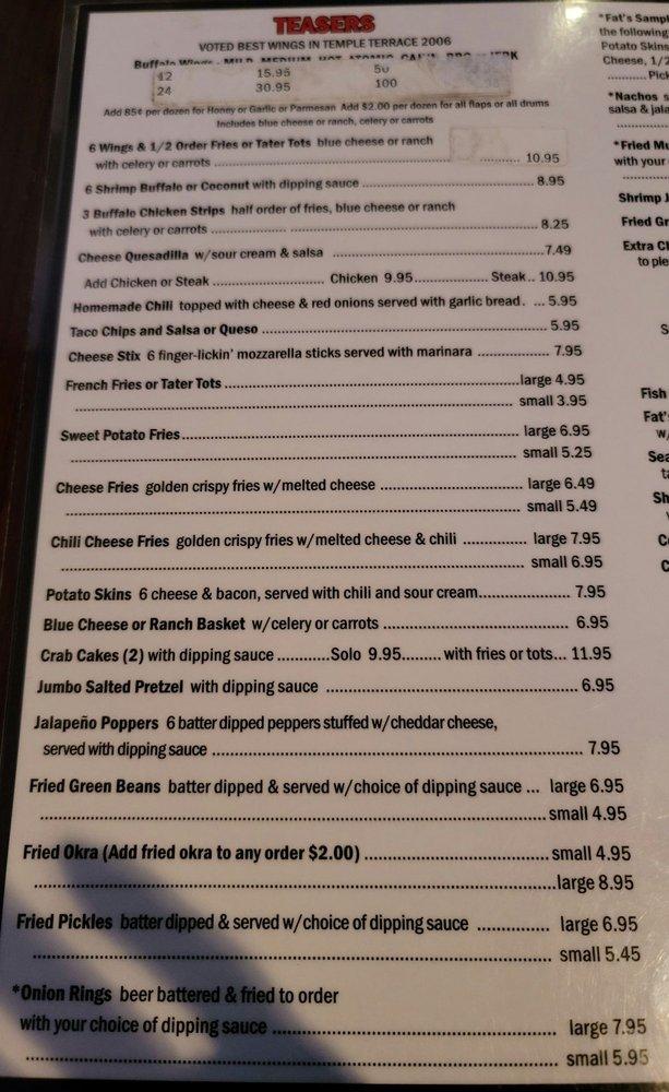Menu at Uncle Fats 2 Tampa pub & bar, Tampa