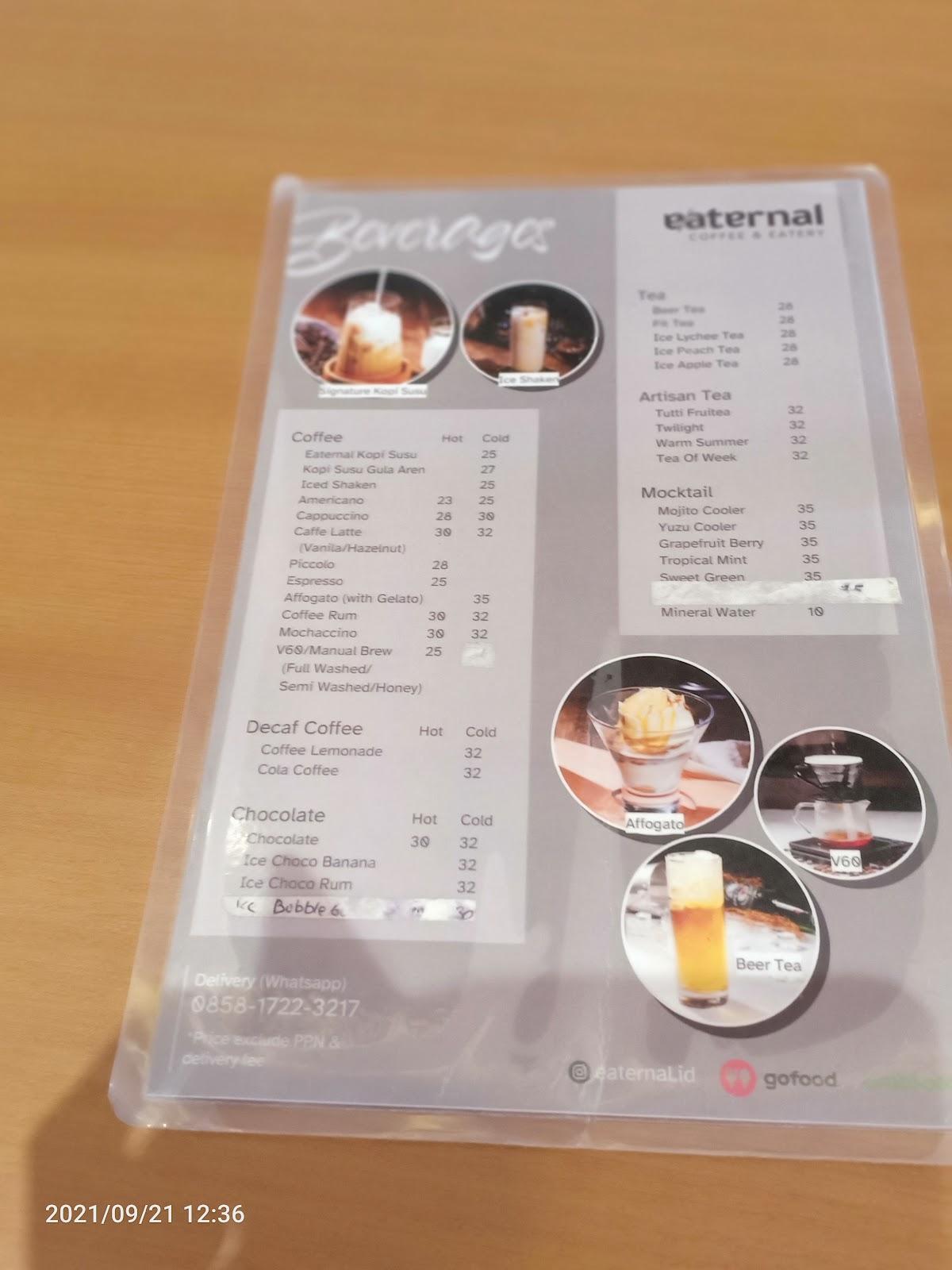Menu at eaternal Coffee & Eatery cafe, Curug Sangereng