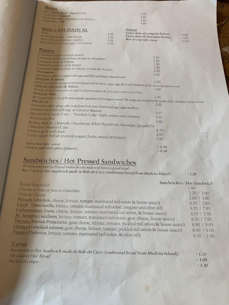 Menu at Café Saudade, Sintra