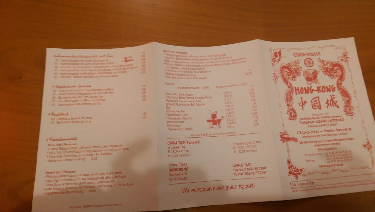Speisekarte von China Imbiss Hongkong Geseke restaurant, Geseke