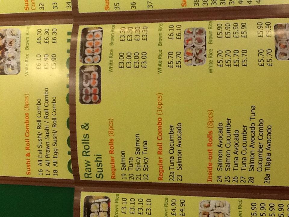 Menu at Iso Sushi restaurant, Belfast