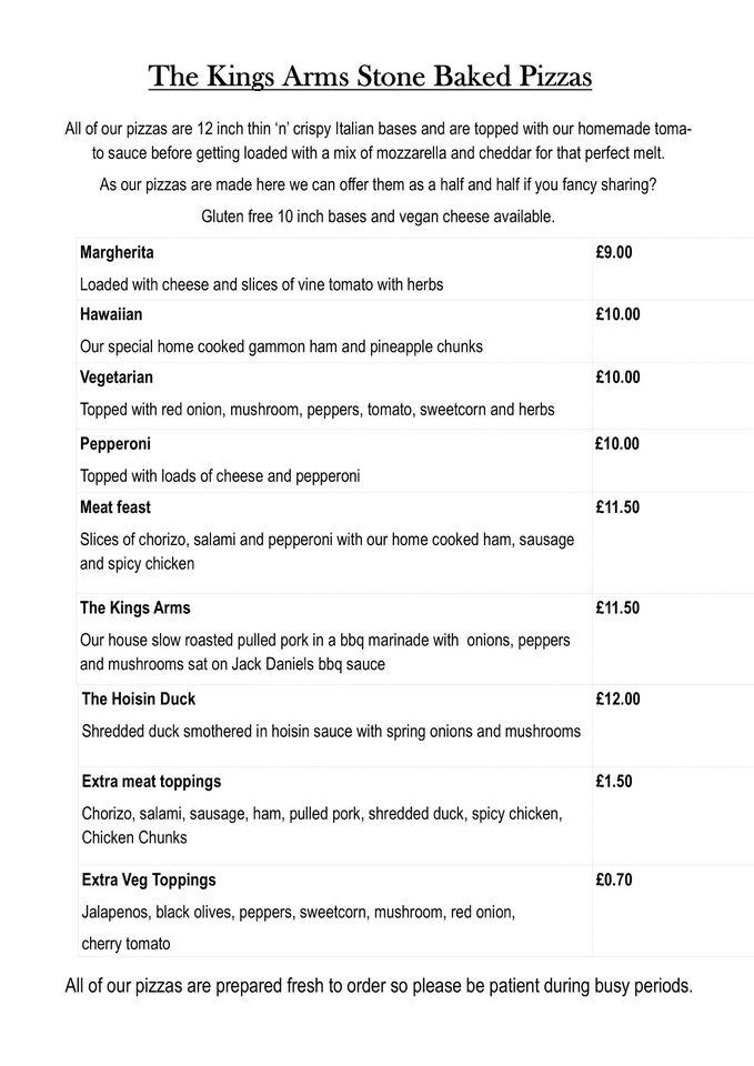 Menu at The Kings Arms pub & bar, Hartland