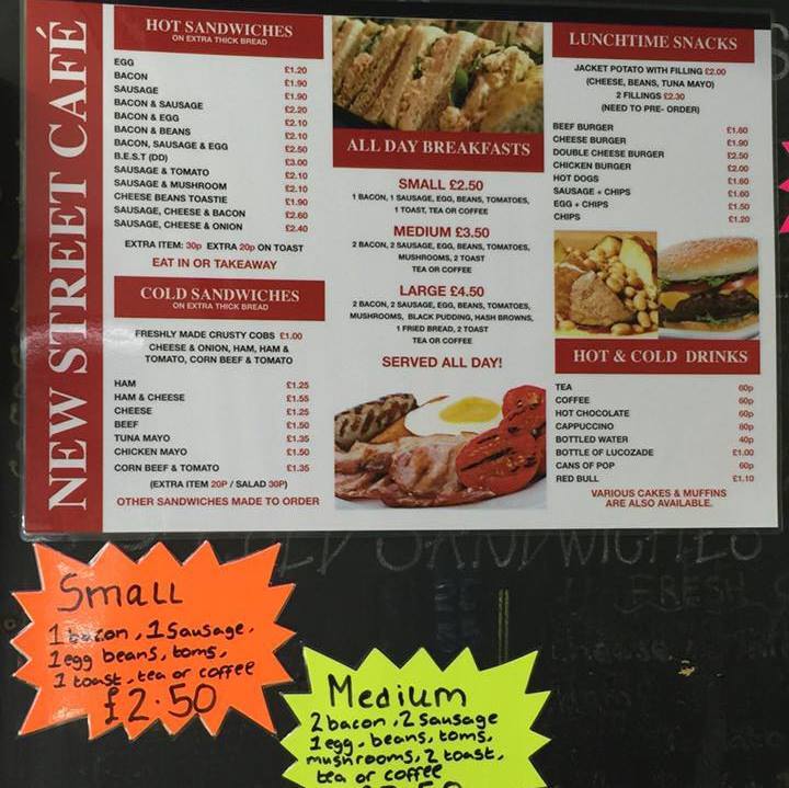 Menu at New Street Cafe, Wednesbury