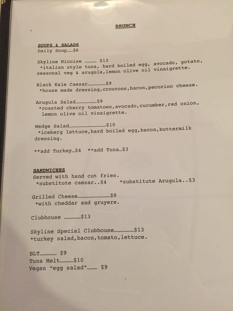 Menu at Skyline Restaurant, Toronto