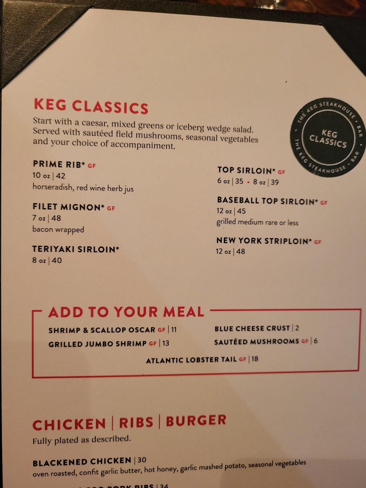 Carta de The Keg Steakhouse + Bar - Tempe, Tempe, 23 S McClintock Dr