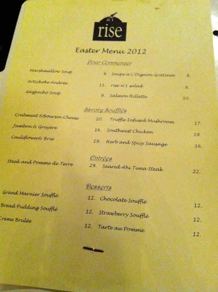 Menu at rise soufflé - Dallas pub & bar, Dallas