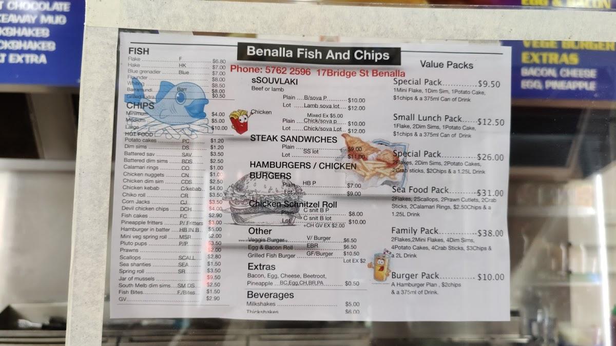 Menu at Benalla Fish & Chips restaurant, Benalla