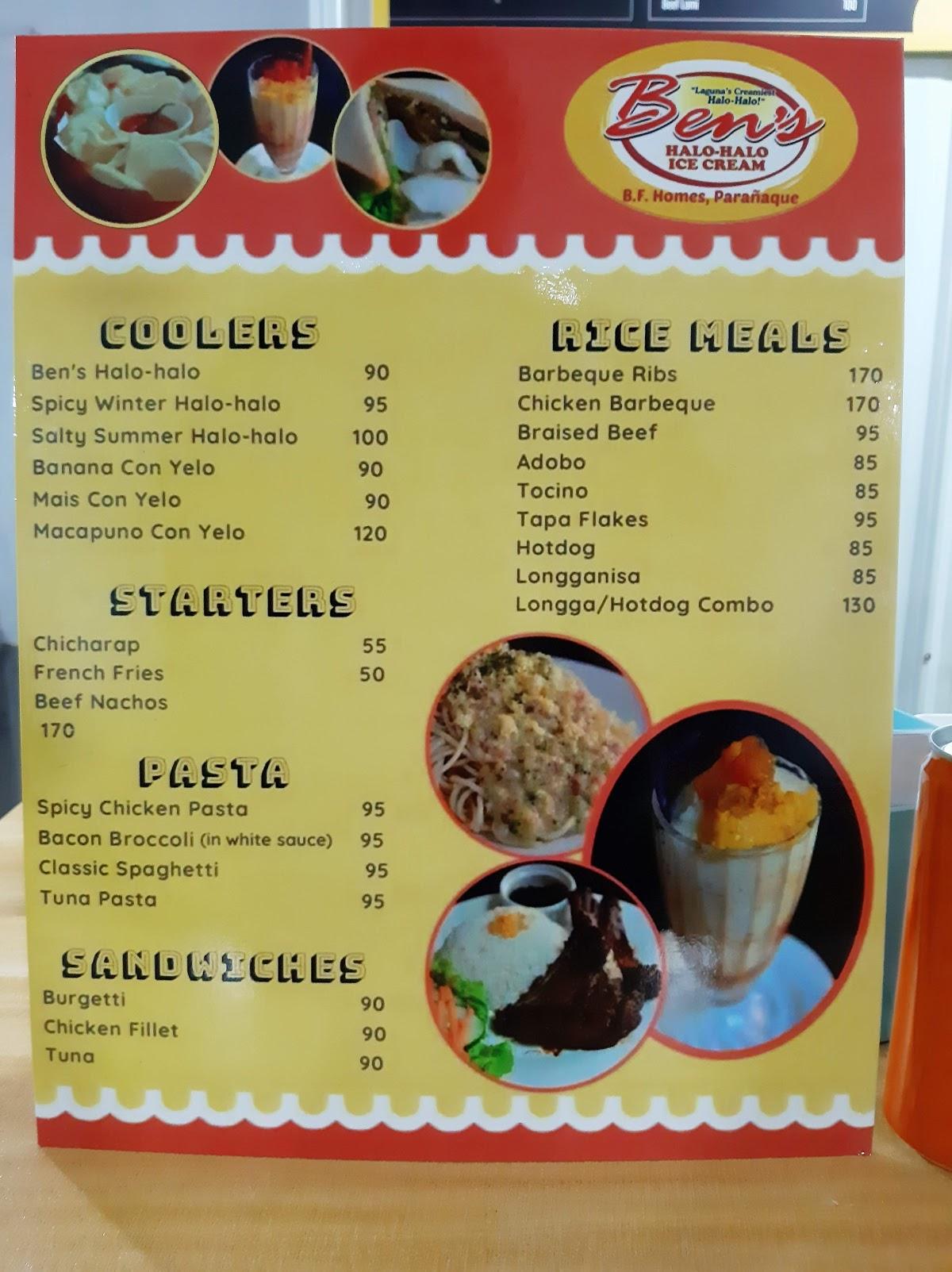 Menu at Bens Halo Halo BF Homes Paranaque restaurant, Parañaque