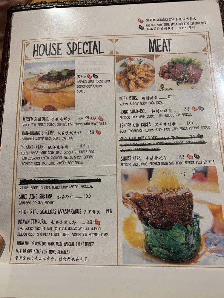 Menu at Chang'an Restaurant, San Gabriel