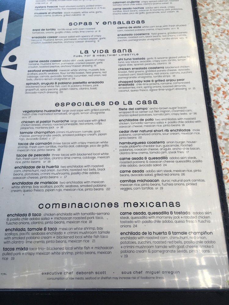 Menu at Coasterra restaurant, San Diego, 880 Harbor Island Dr